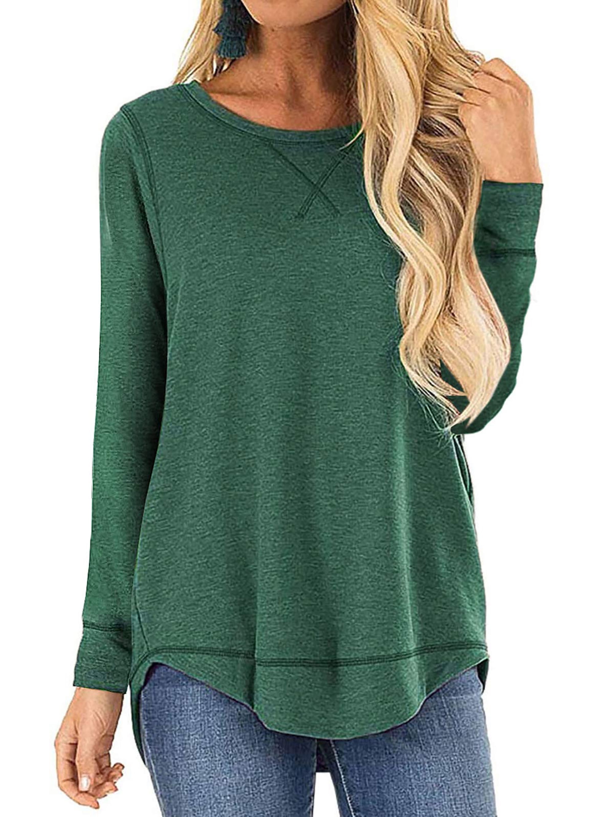 SHIBEVER Women Long Sleeve Basic Tops Causal Loose Round Neck High Low ...