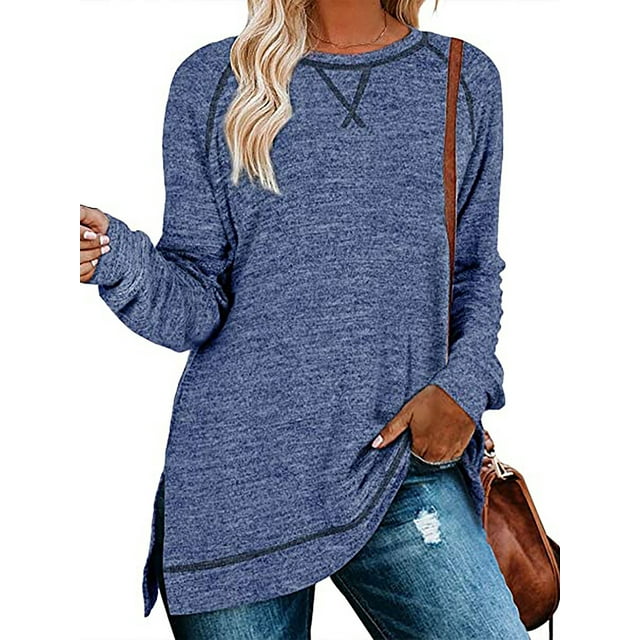 SHIBEVER Women's Long Sleeve Tunic Tops, Fall Fashion Side Slit ...