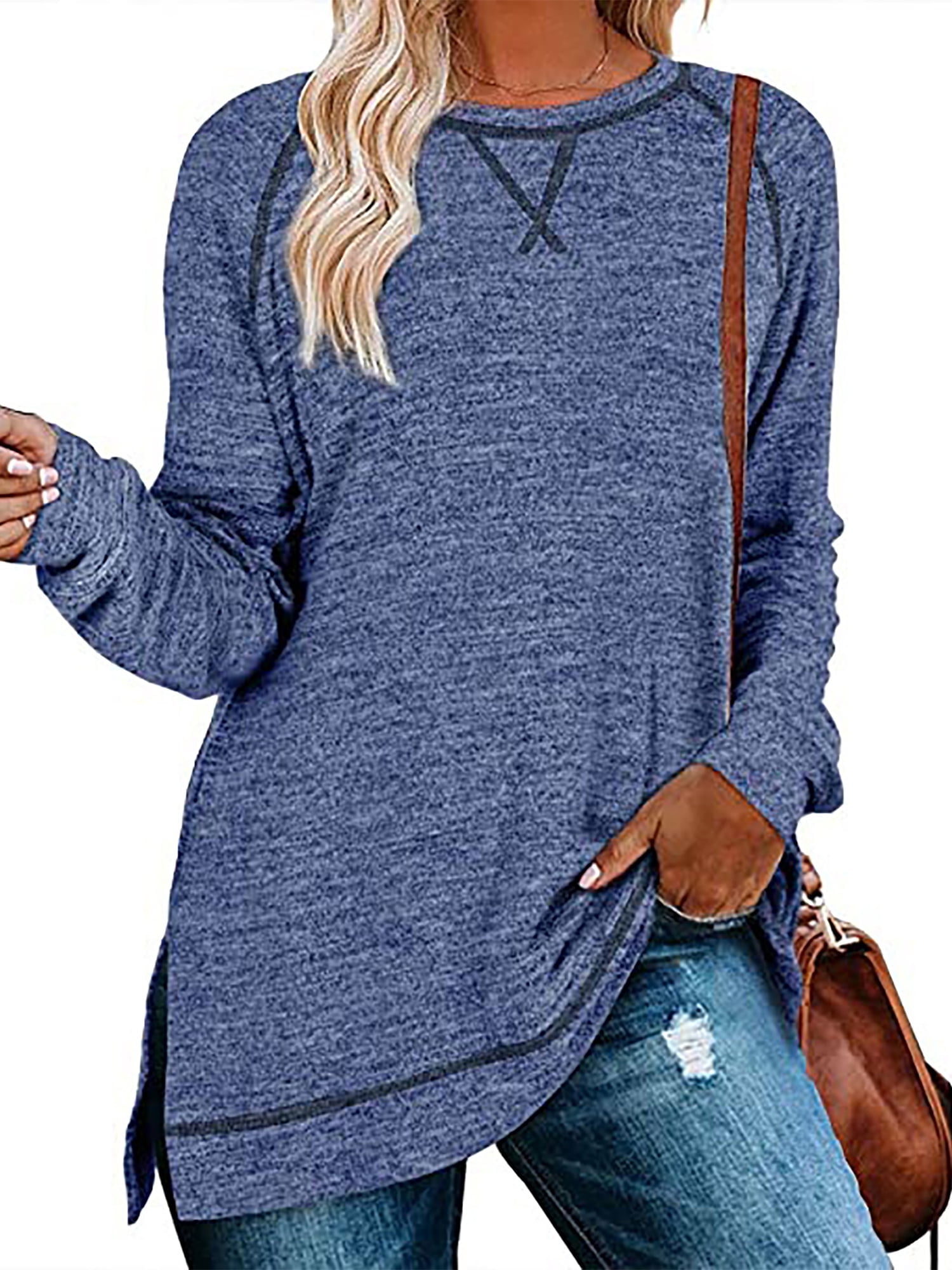 SHIBEVER Women's Long Sleeve Tunic Tops, Fall Fashion Side Slit ...