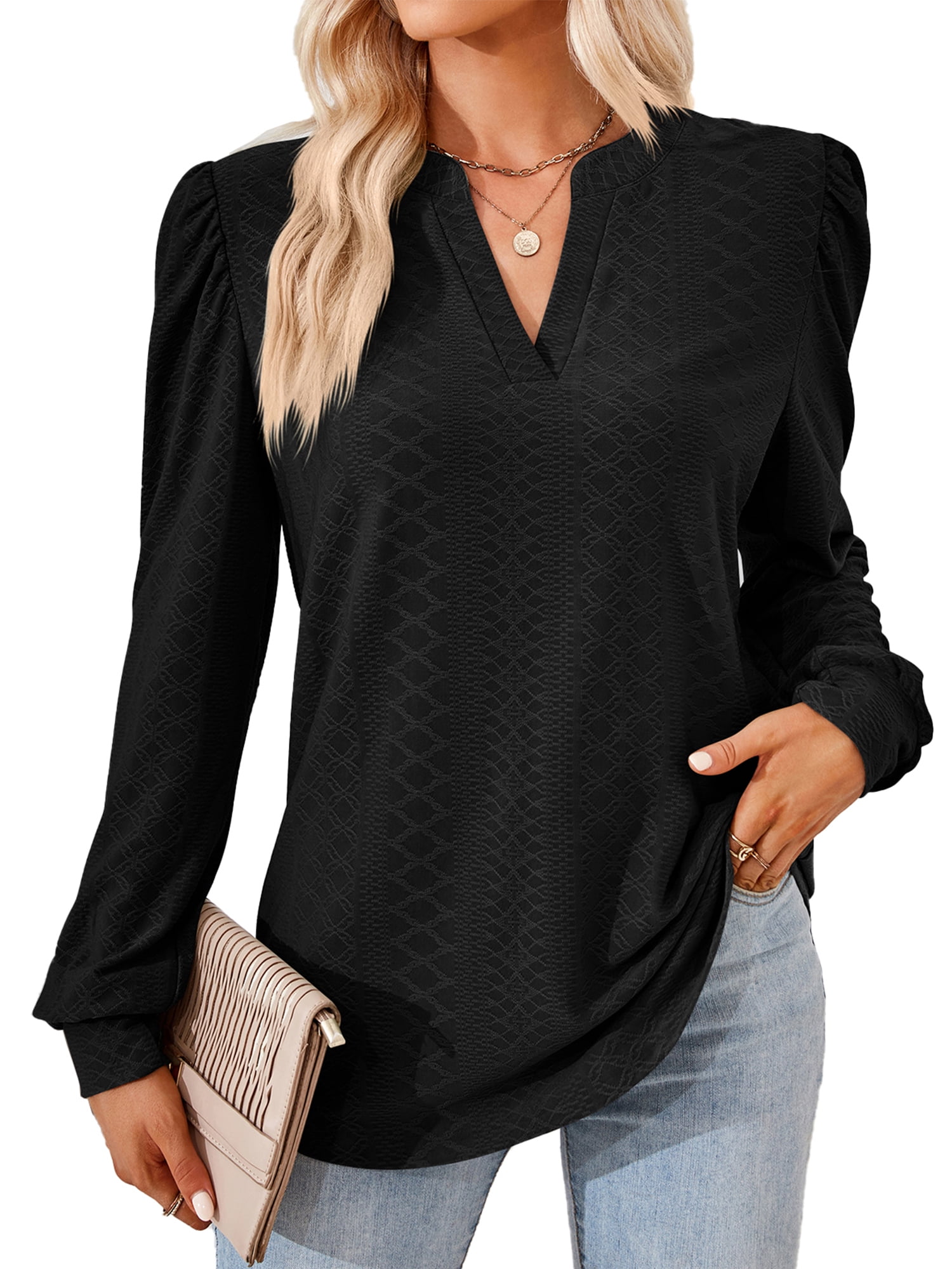 SHIBEVER Women Long Sleeves T Shirts Fall V Neck Tunic Tops Casual ...