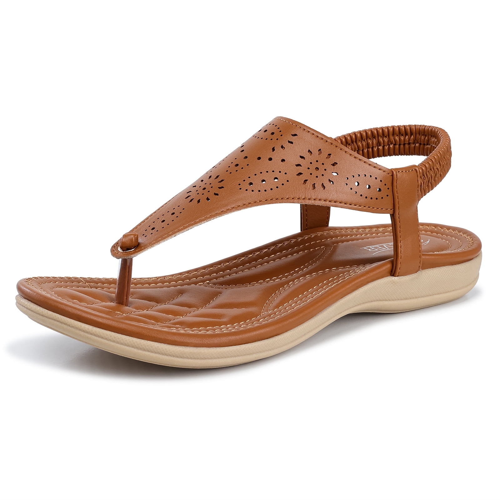 SHIBEVER Women Summer Sandal Flat Sandals with Elastic Ankle Strap ...