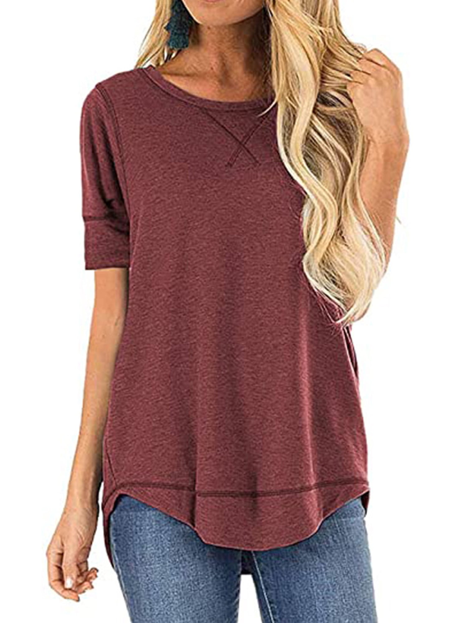 Shibever Women T Shirts Casual Short Sleeve Summer Crew Neck Tops