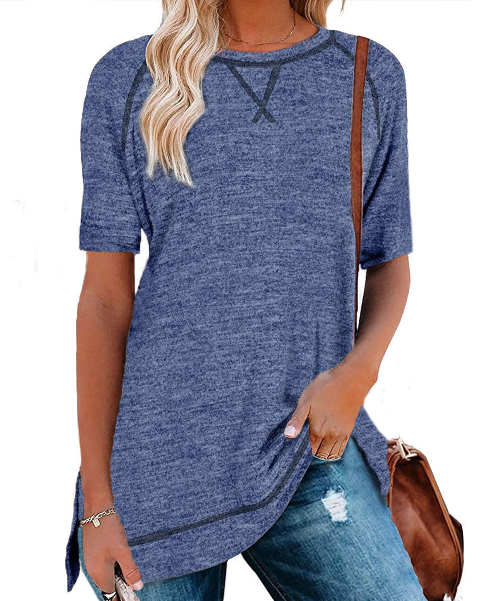 SHIBEVER Women T-Shirts Summer Short Sleeve Tops Casual Loose Tunic ...