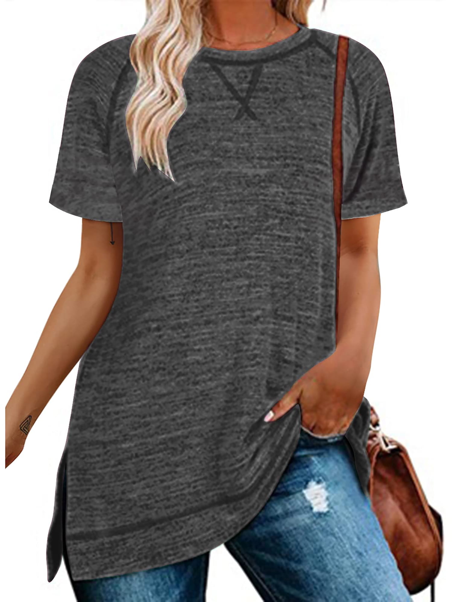 Shibever Womens Summer T Shirts Short Sleeve Casual Loose Side