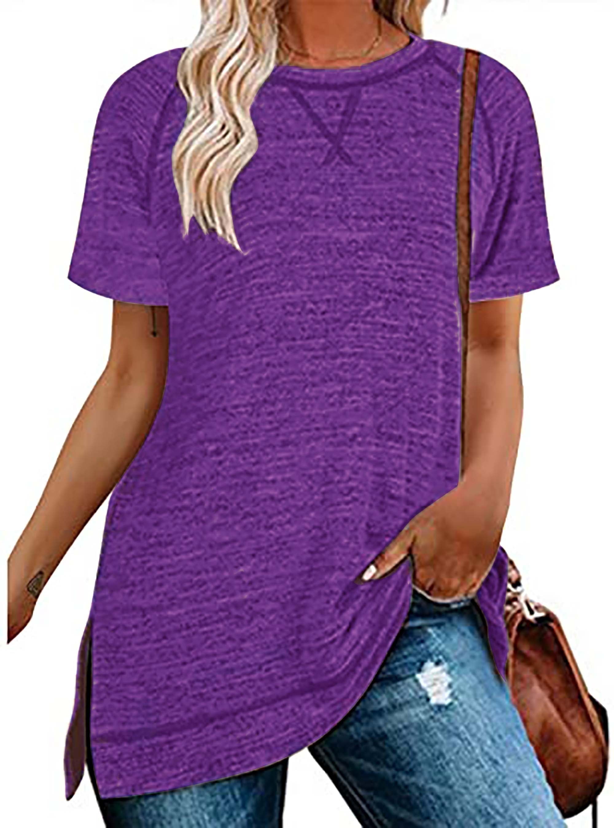 SHIBEVER Women Summer Short Sleeve Tunic Tops Casual Loose Fit Side ...