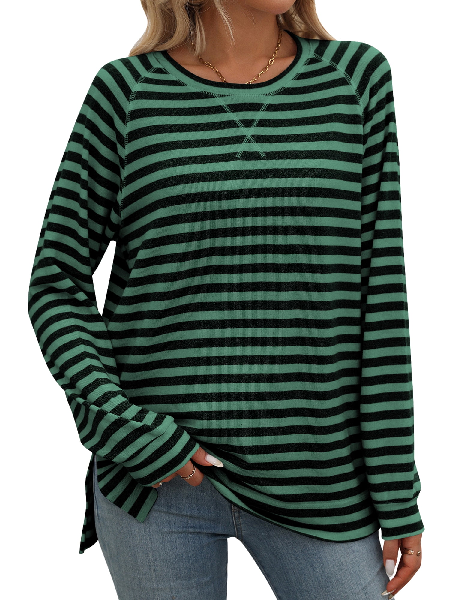 SHIBEVER Women Tops Fashion Long Sleeve Side Slit Tunic Shirts Plus ...