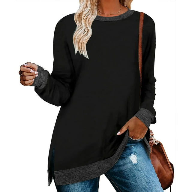 SHIBEVER Women Tops Long Sleeve Crewneck T Shirts Fall Fashion Pullover ...