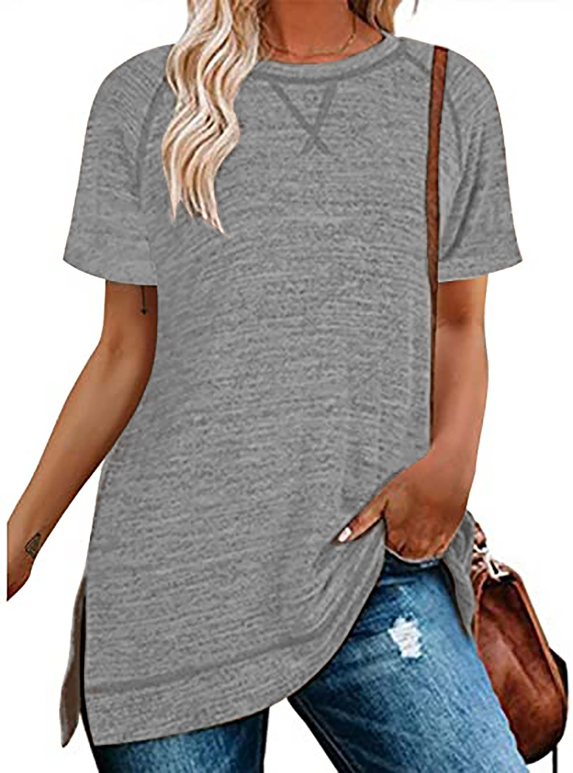 SHIBEVER Women's Summer Tunic: Short Sleeve, Casual Loose Side Split ...