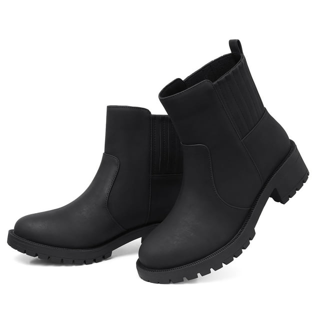 SHIBEVER Women's Ankle Boots Low Heel Chelsea Boot Black Waterproof ...