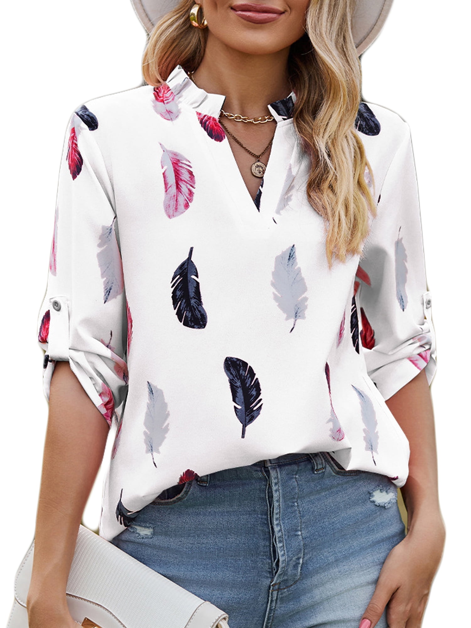 SHIBEVER Women's Clothes Loose Tops 3/4 Length Sleeve Shirts Dressy ...