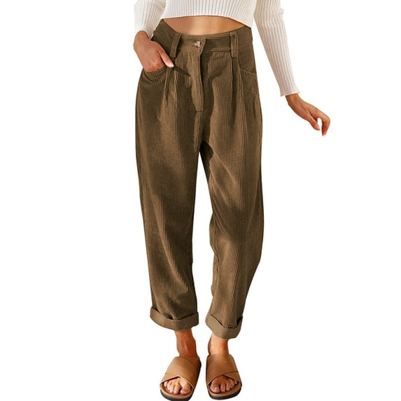 SHIBEVER Womens Pants High Waisted Work Corduroy Pants Fall Streetwear ...