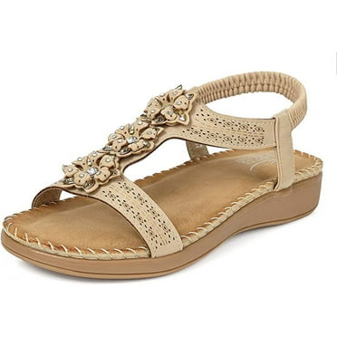 SHIBEVER Women's Wedge Sandals Braided Summer Casual Ankle Strap Open ...