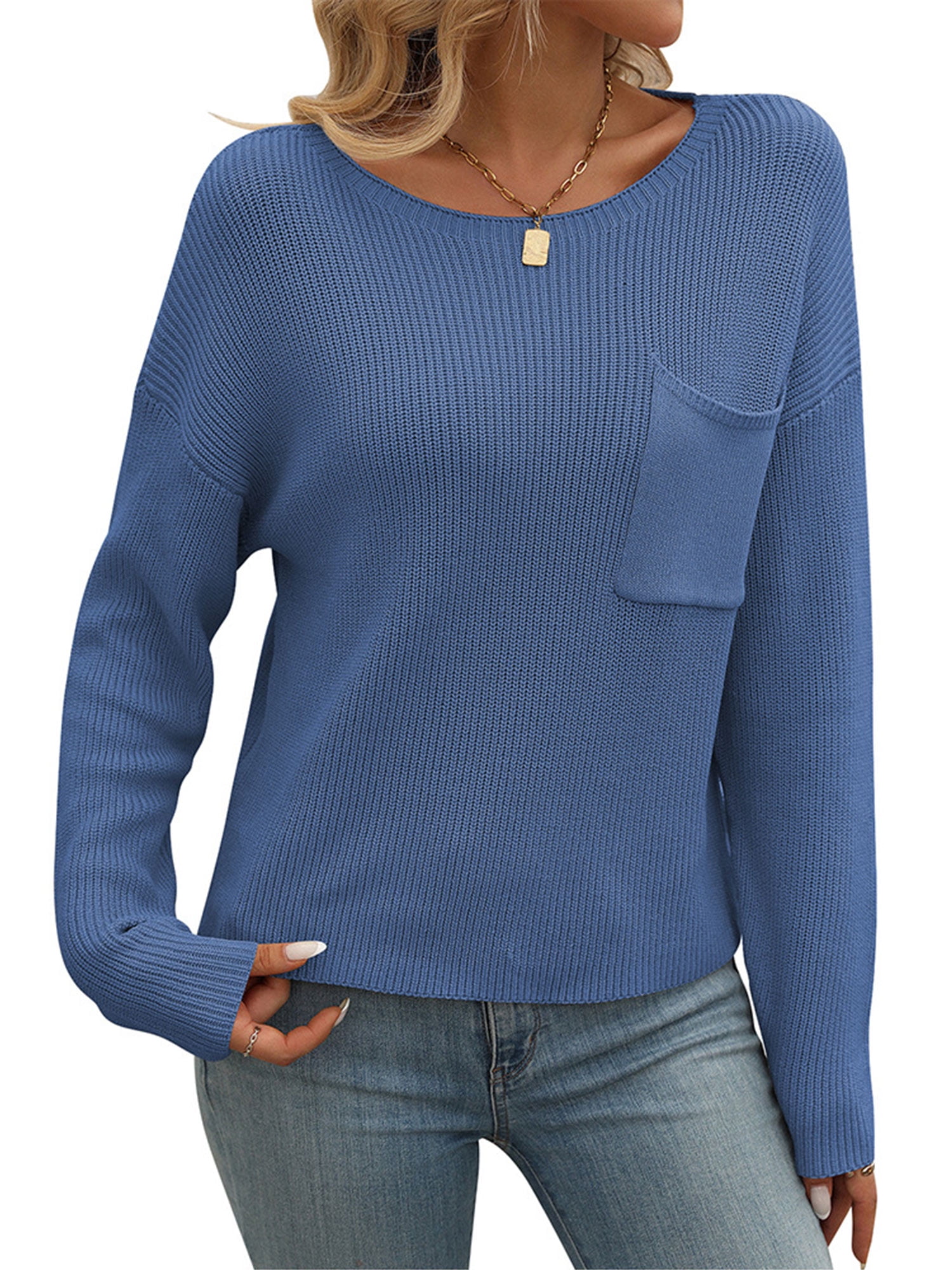 SHIBEVER Womens Sweater tops long sleeve fall clothes crew neck Tunic ...
