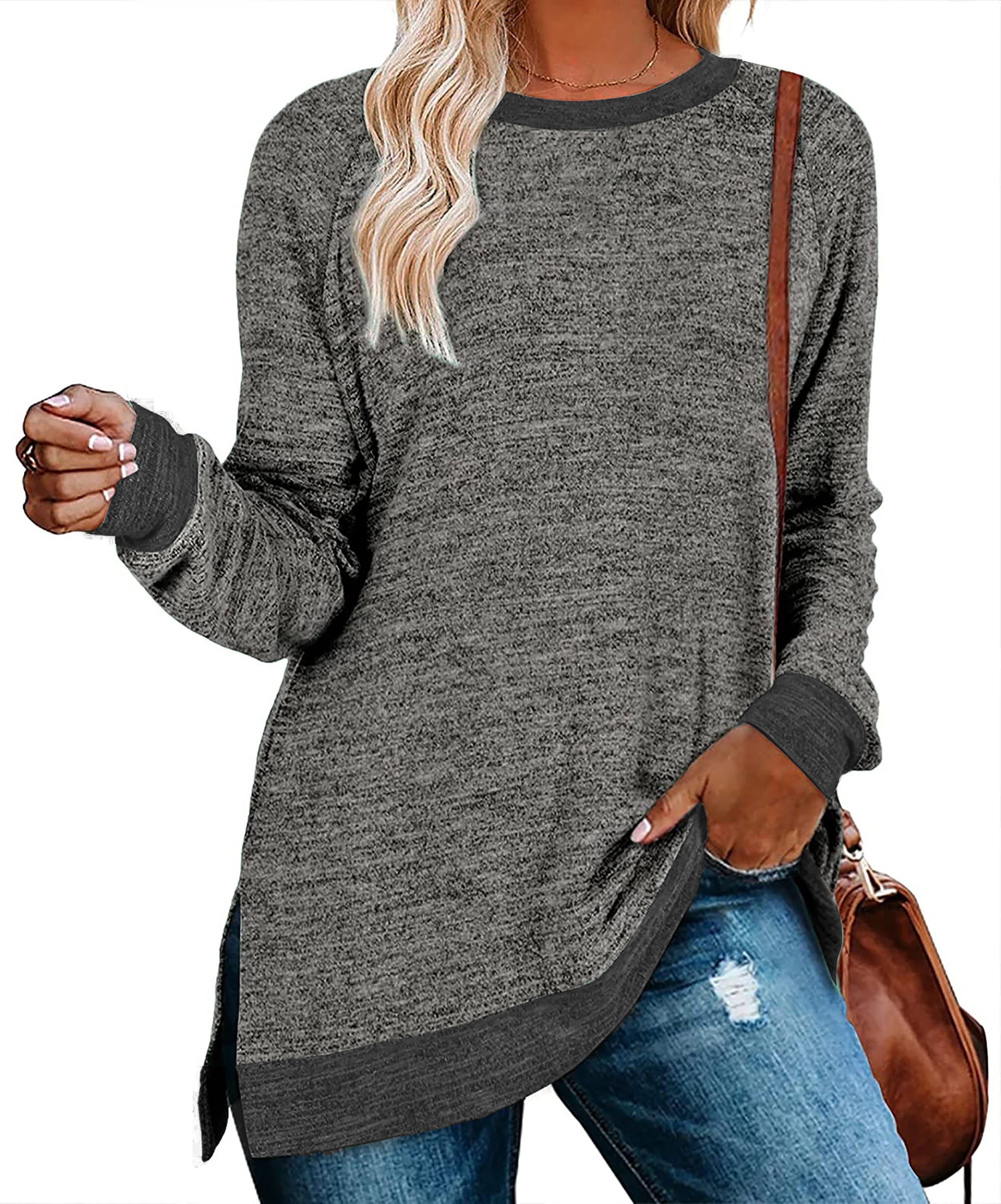 SHIBEVER Womens Tops Long Sleeve T Shirts Fall Fashion Loose Tunic Tops ...