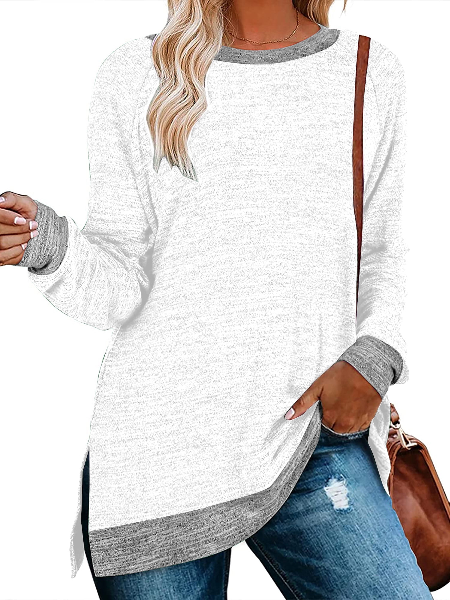SHIBEVER Womens Tops Long Sleeve T Shirts Fall Fashion Loose Tunic Tops ...