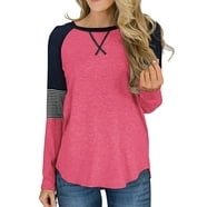 Women's Cotton Blend Round Neck Long Sleeves Color Block Tunic Shirt ...