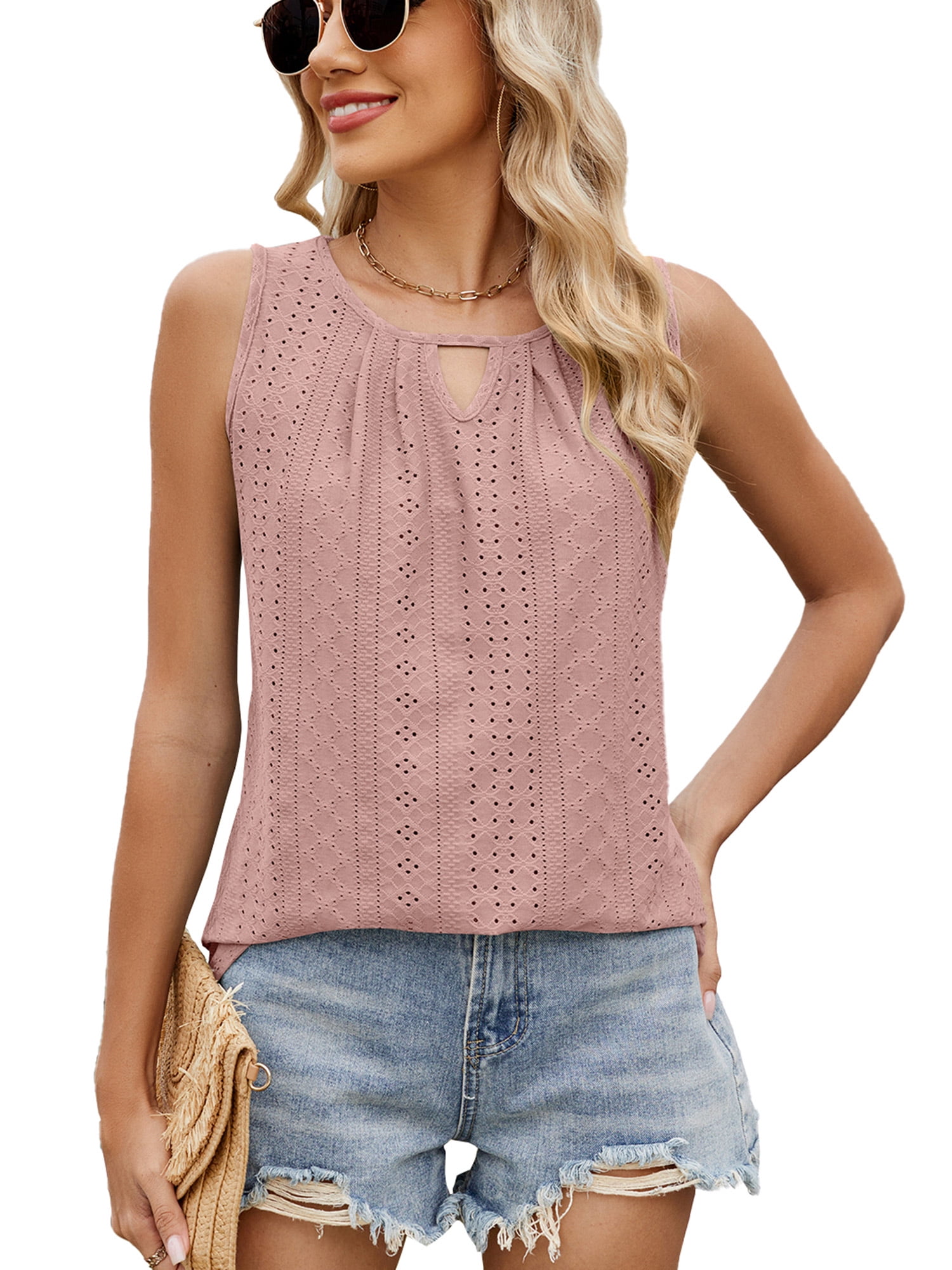 SHIBEVER Womens Tops Summer Loose Tank Tops for Women Crew Neck Casual ...