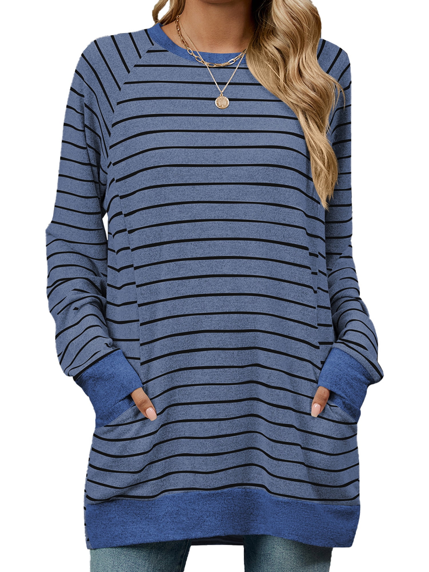 SHIBEVER Womens long sleeve tops Stripe plus size sweater pullover ...