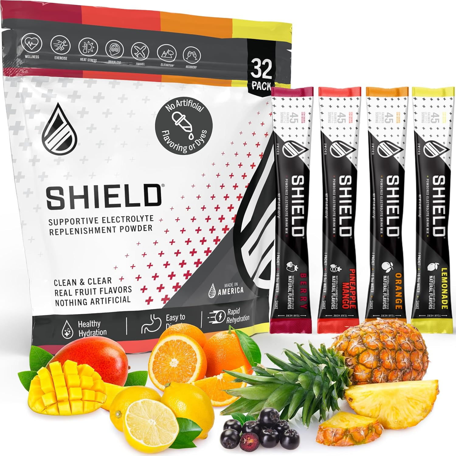 SHIELD® Electrolyte Replenisher | 32ct Powder Stick Packs – Refreshing ...