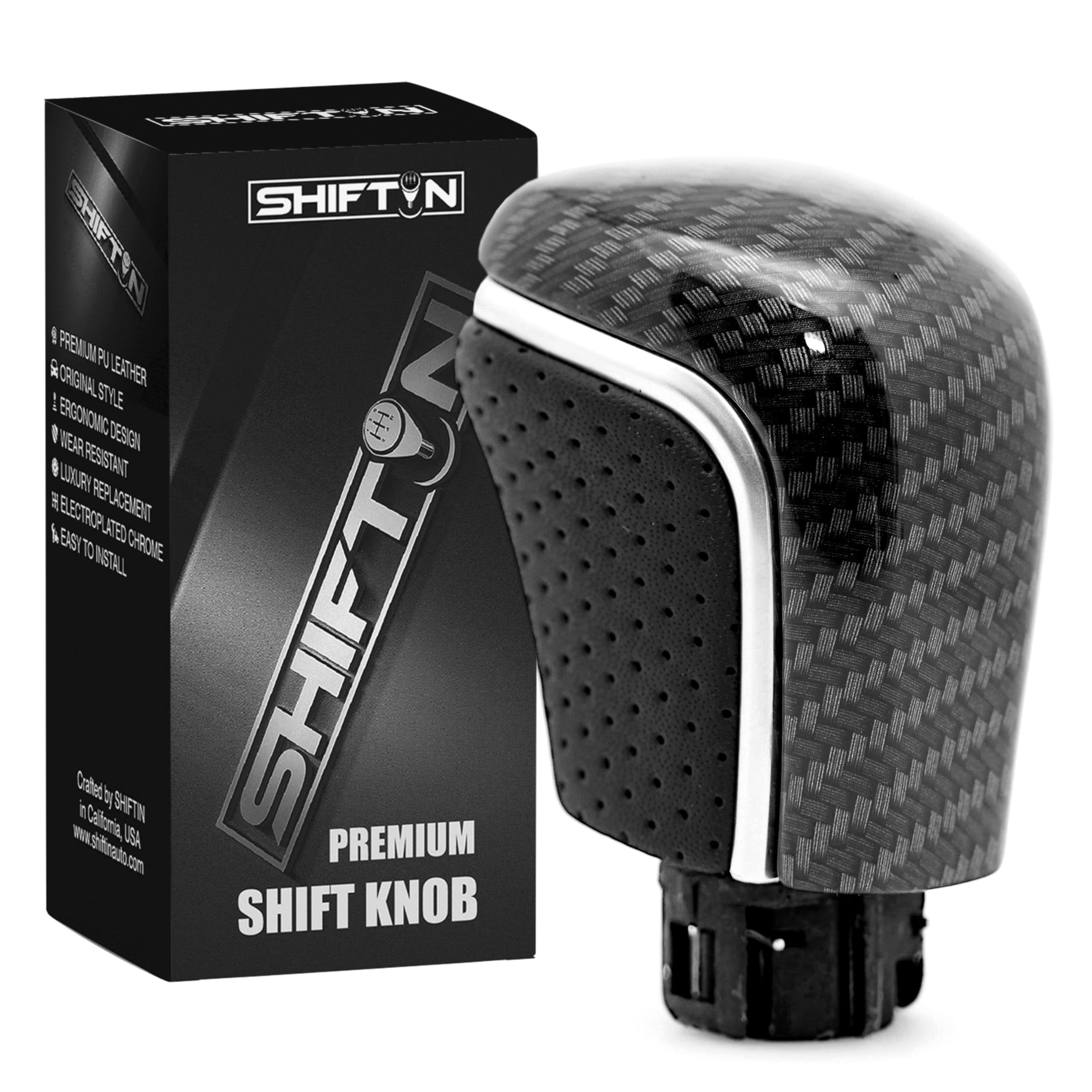 SHIFTIN Black Leather Carbon Fiber Gear Shift Knob Shifter for Toyota ...