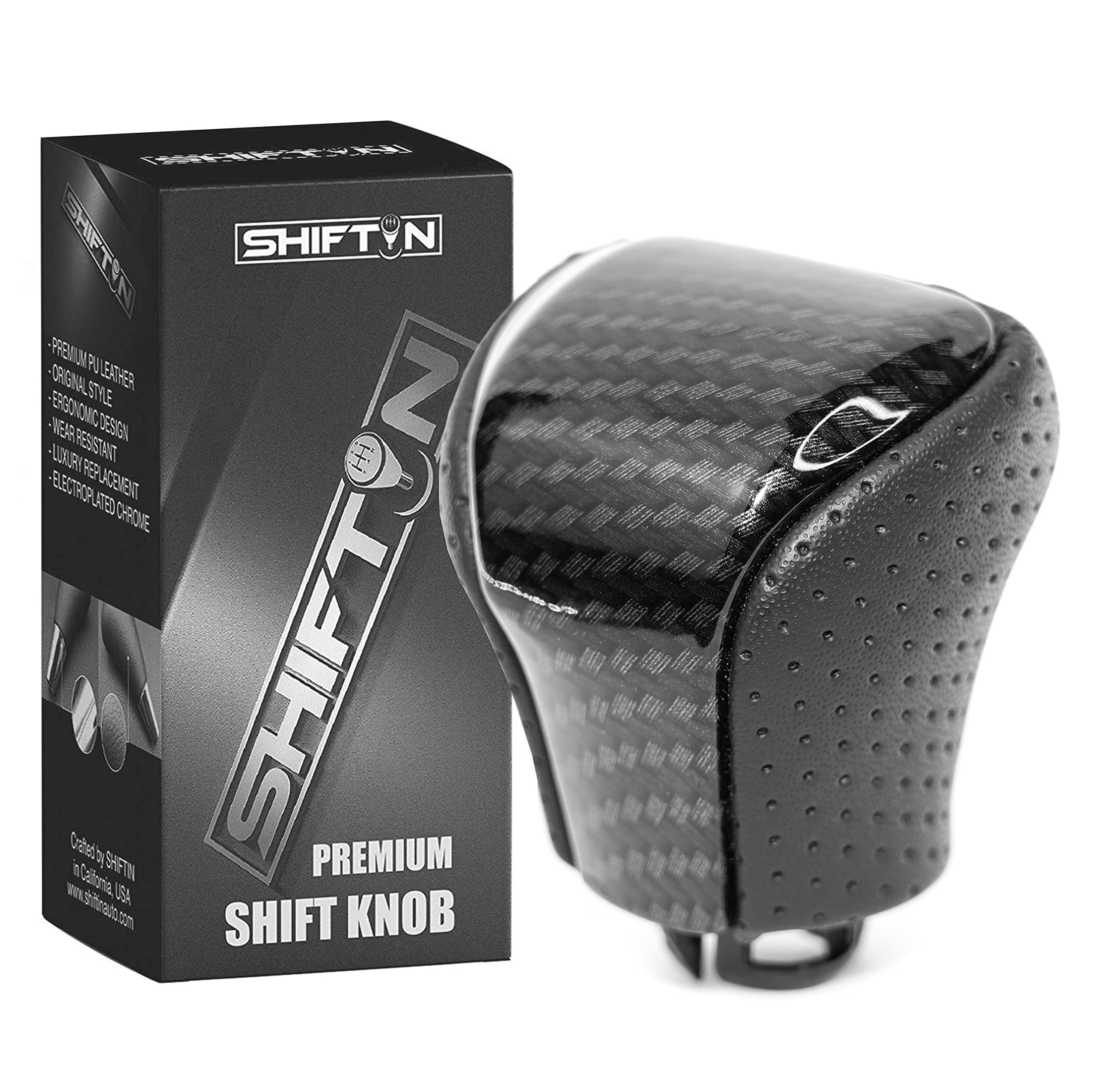 SHIFTIN Leather & Carbon Fiber Wood Trim Gear Shift Knob Gearbox ...
