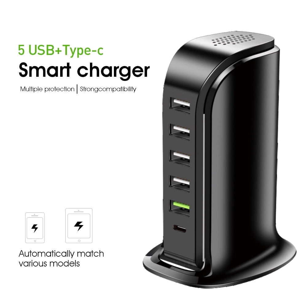 Upoy USB Multi Plug Charger Block, 6 Ports 40W, Type C, Fast Charging ...