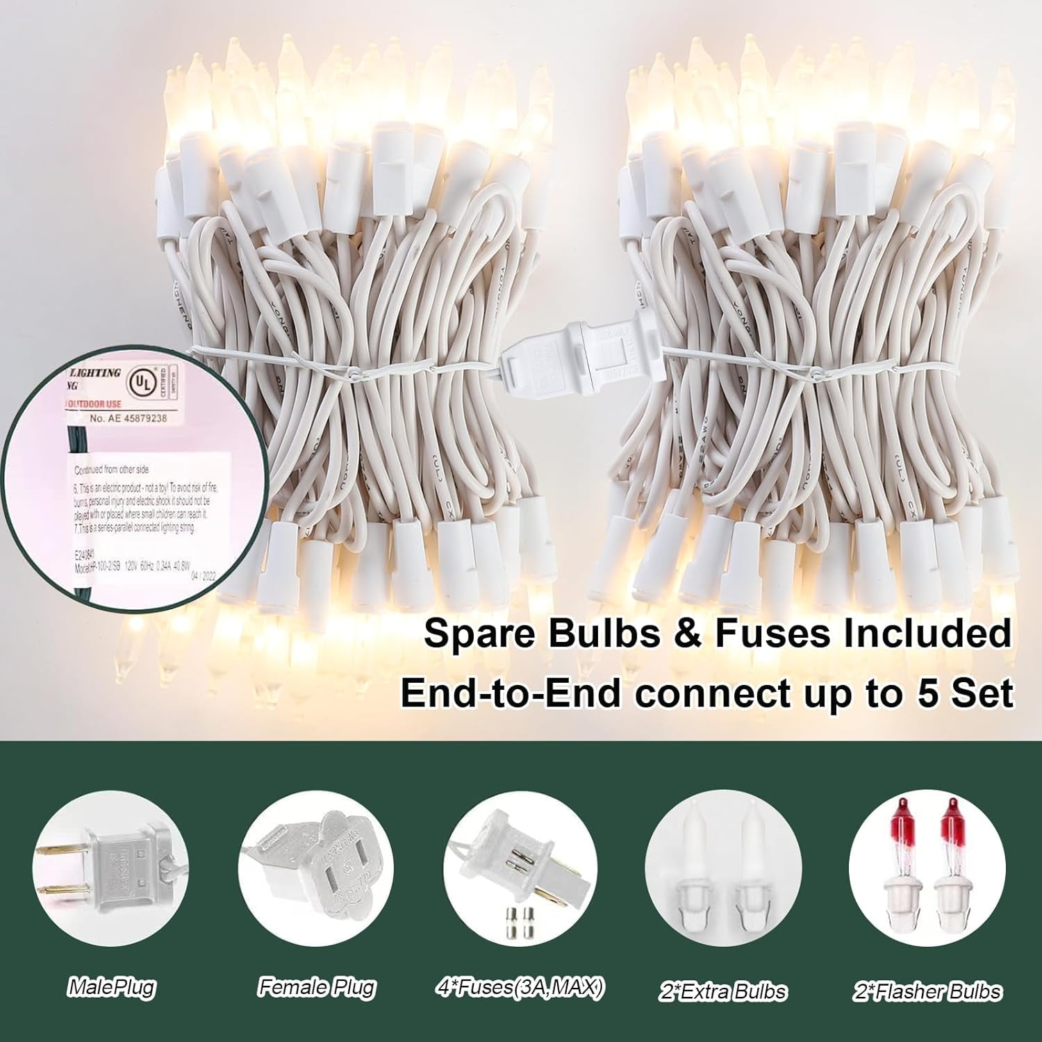 SHILIU-100 Count White Frost Christmas Lights,Mini Clear Lights 21ft ...
