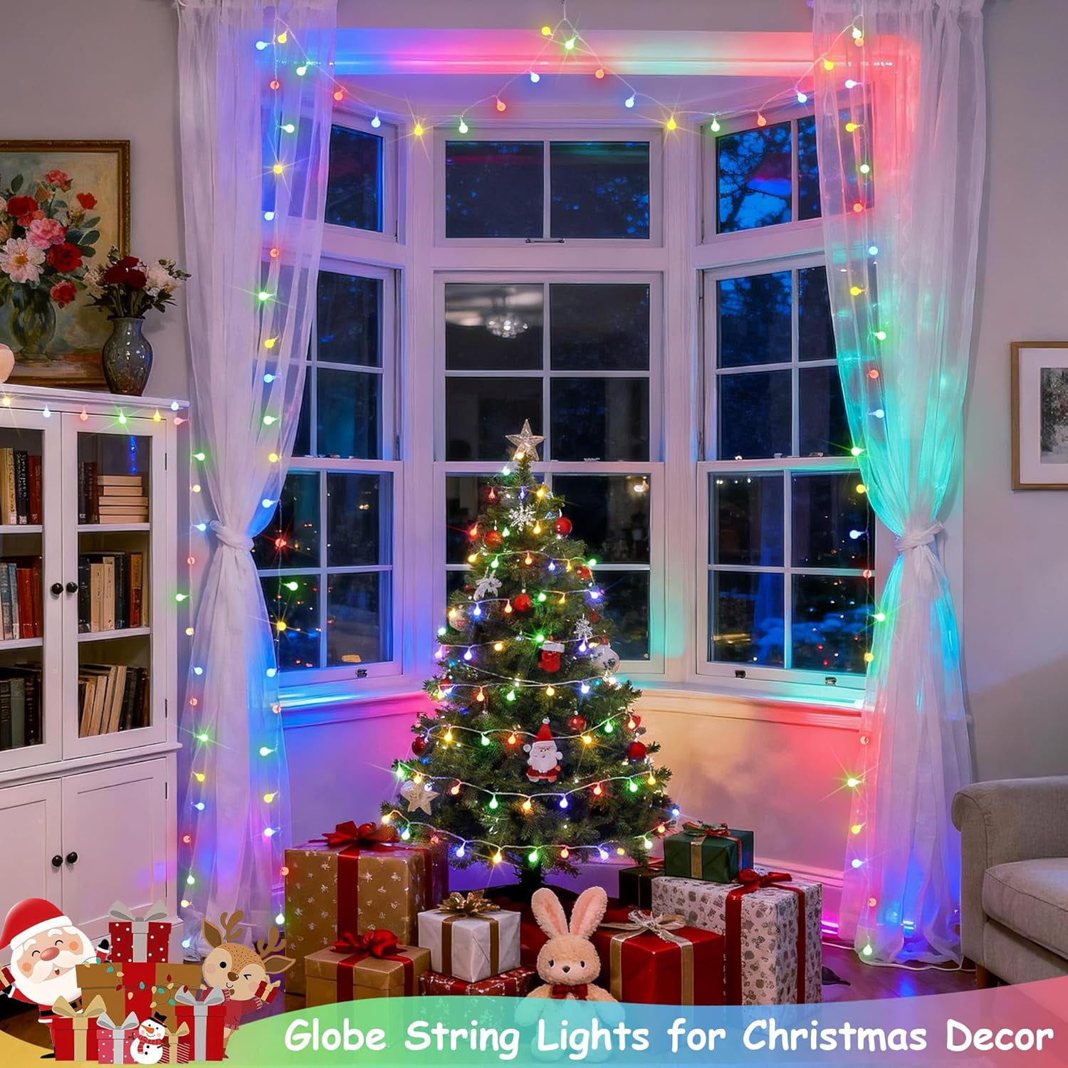 SHILIU-100 LED Christmas Lights Indoor Plug in, 33ft 8 Mode Globe ...