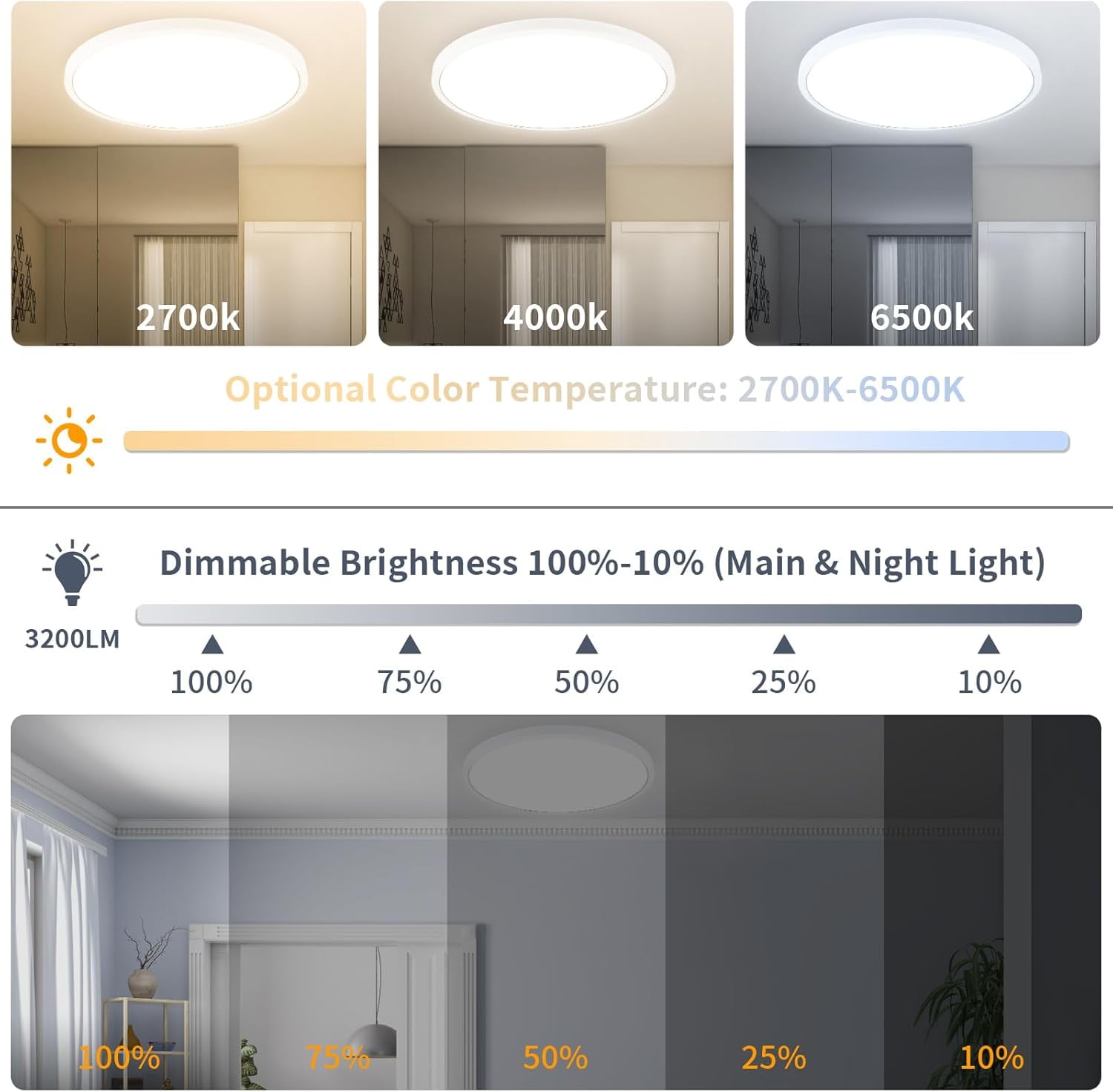 SHILIU-12 Inch Flush Mount Ceiling Light Fixtures with Remote Control ...