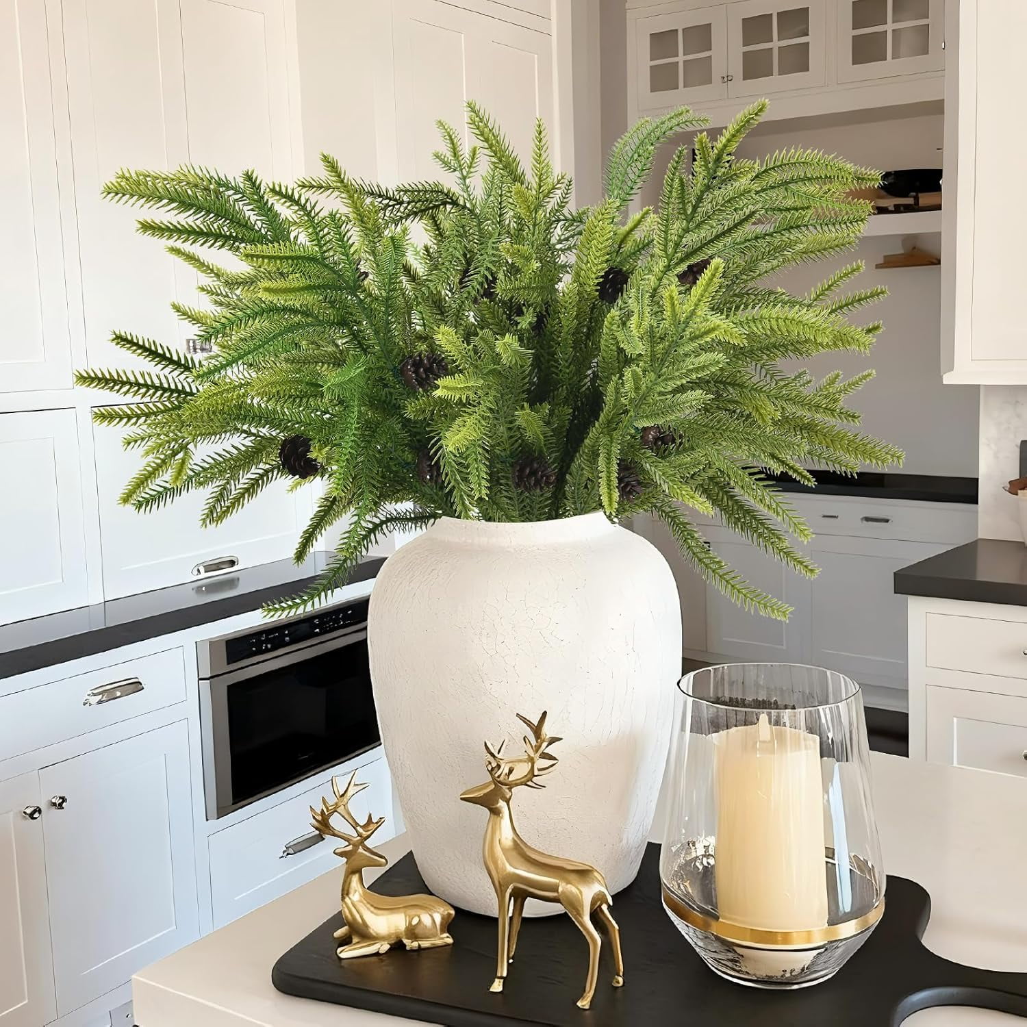 SHILIU-12 PCS Real Touch Christmas Norfolk Pine Stems Branches with ...