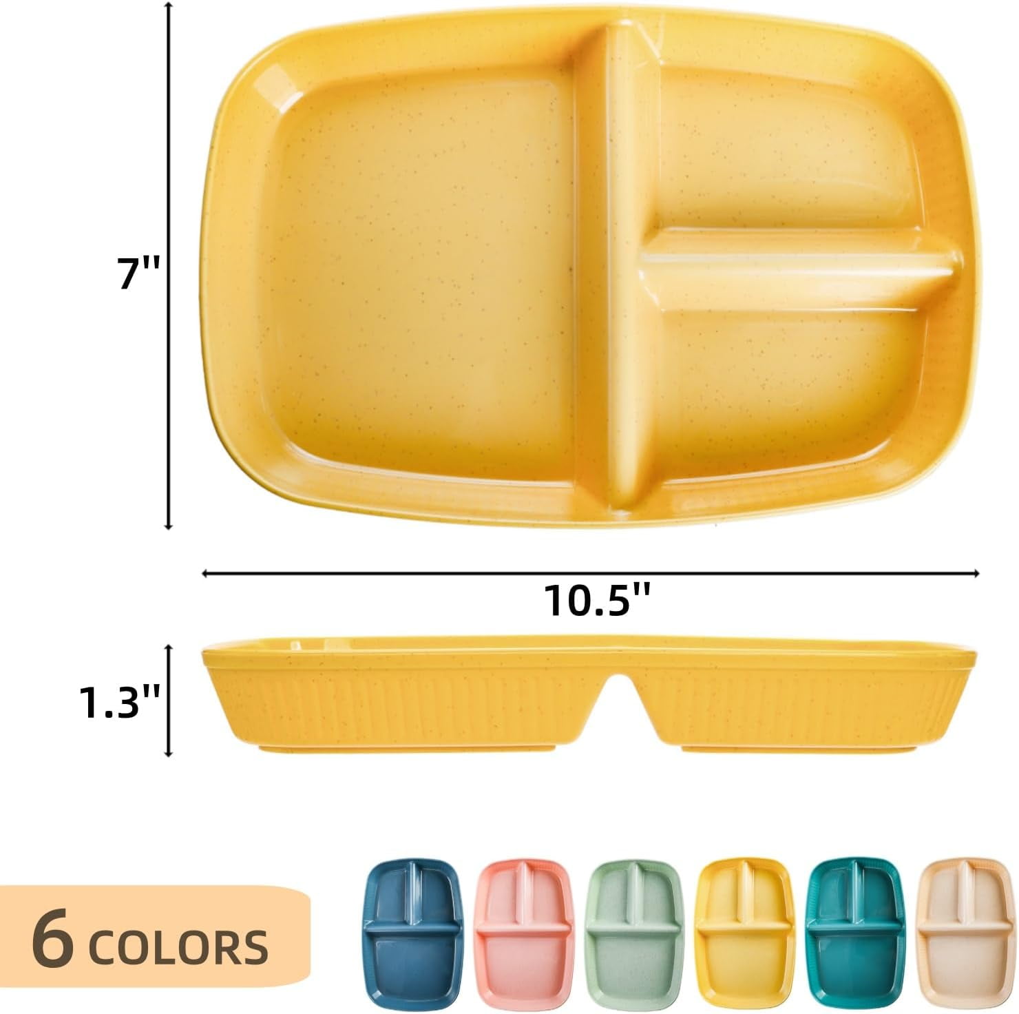 SHILIU-12 Pack Divided Plates, 10.5 Inch Reusable Wheat Straw Dinner ...