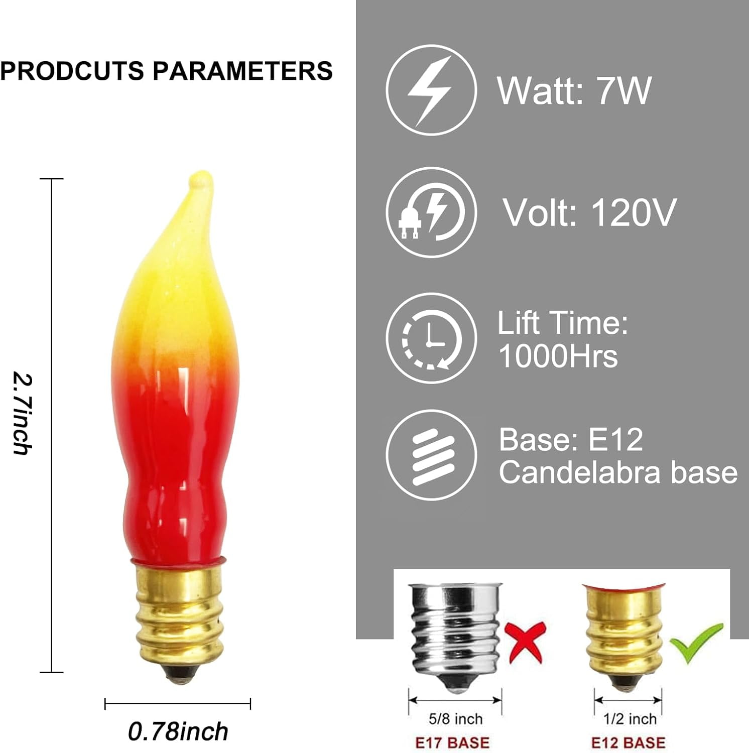 SHILIU-12 Pack Flame Lights Bulb, Red &Yellow Flame Shaped Bulb for ...