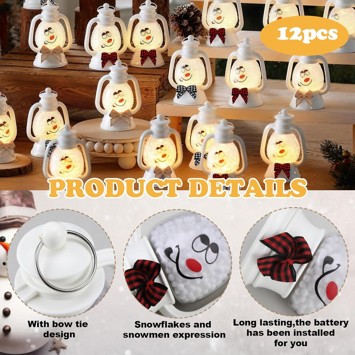 SHILIU-12 Pcs Christmas Mini Snowman Lanterns Decorative with ...