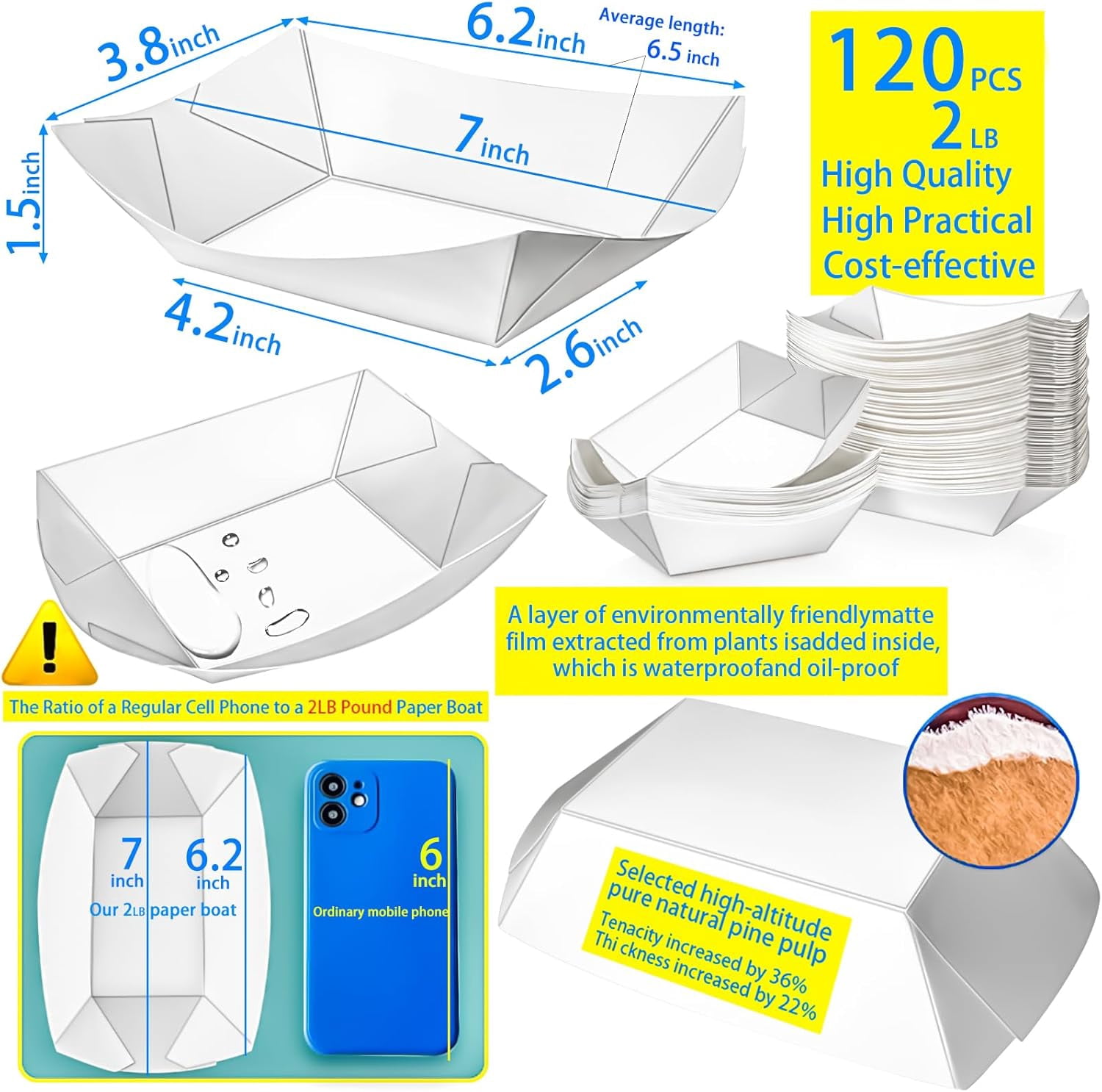 SHILIU-120 Pack 2Lb Paper Food Boat Trays Disposable Paper Boats ...