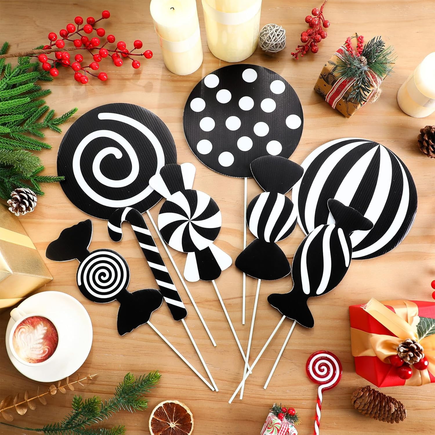 SHILIU-16 Pcs 8" Large Black and White Candy Christmas Decorations ...