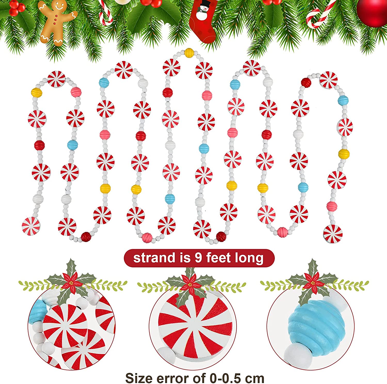 SHILIU-18 Feet Candy Garland for Christmas Tree Peppermint Garland ...