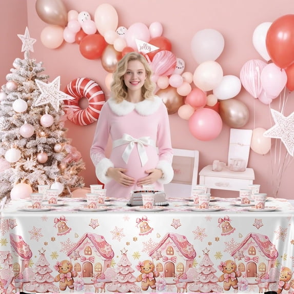 SHILIU-194 Pcs Pink Winter Gingerbread Baby Shower Party Decorations, A ...