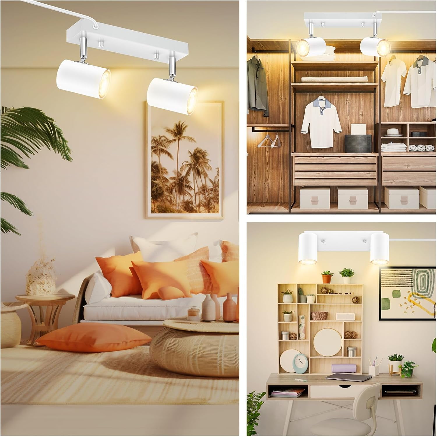 SHILIU-2 Light Track Lighting Kit,White 2 Way Flexible Plug in Ceiling ...
