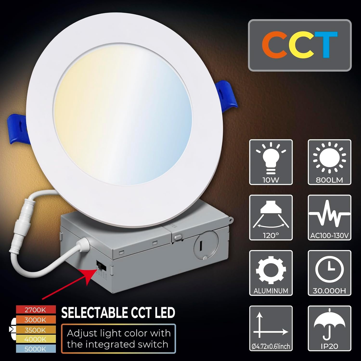SHILIU-2 Pack 4 Inch LED Recessed Ceiling Light with Junction Box, 10W ...