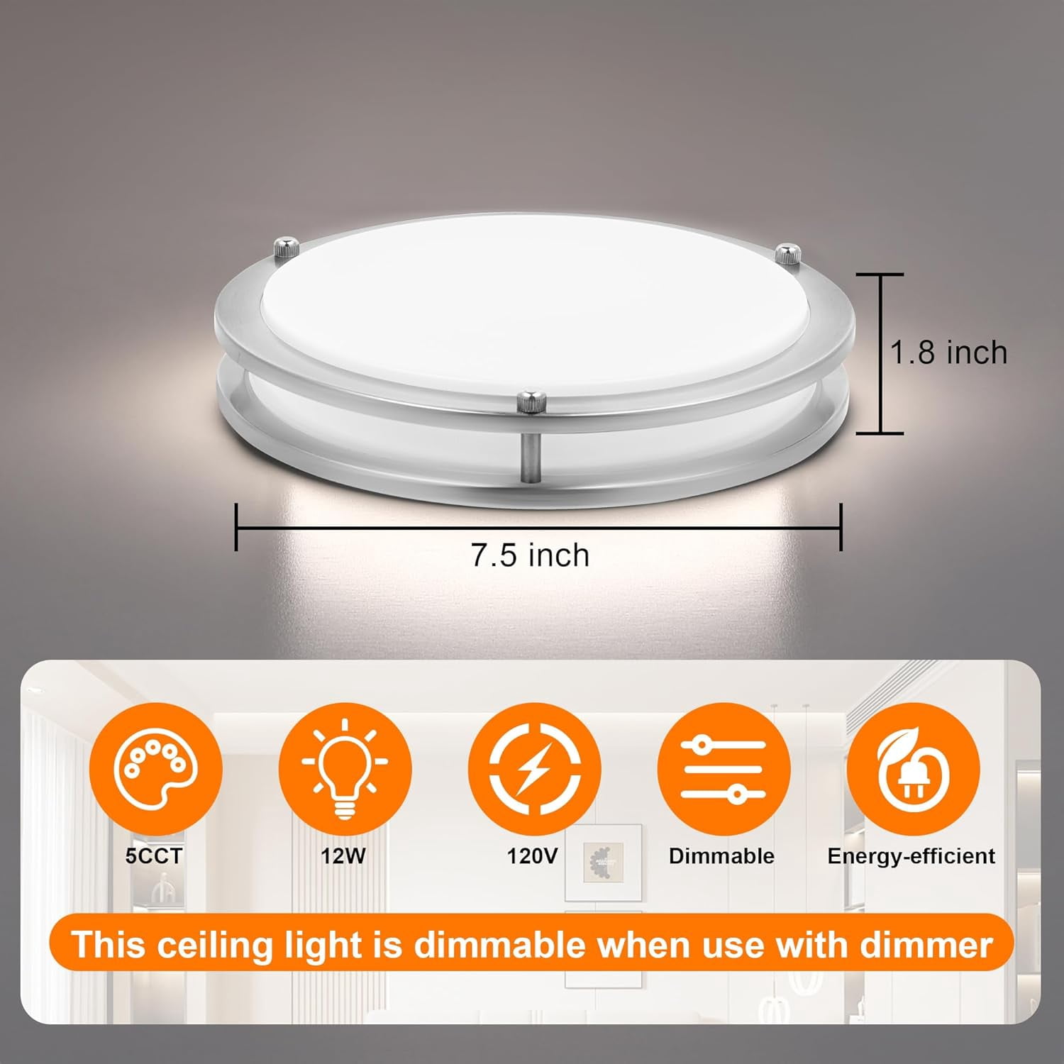 SHILIU-2 Pack 7.5 Inch Round Brushed Nickel Ceiling Light Fixture ...