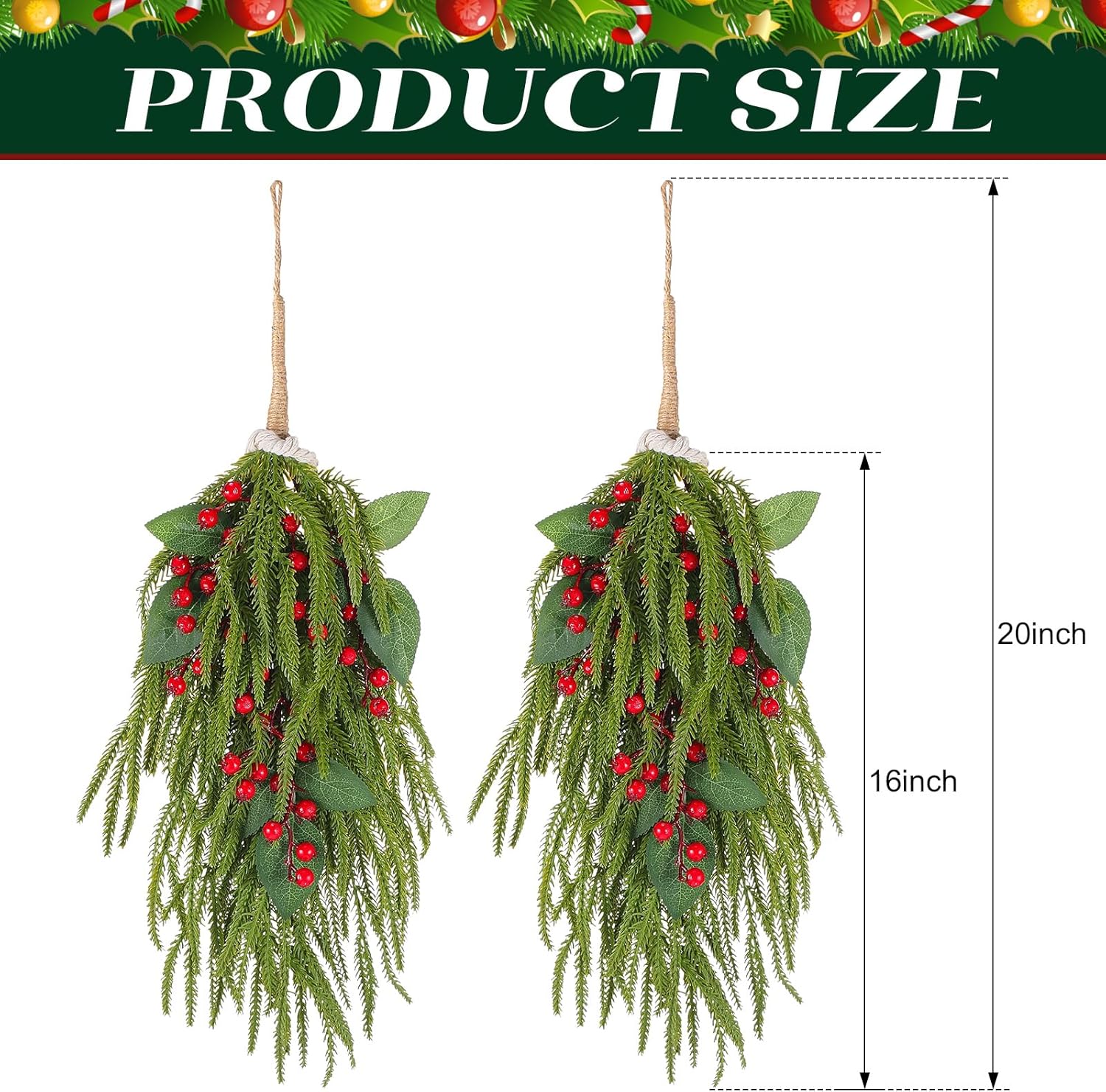 SHILIU-2 Pack Christmas Teardrop Swags with Rustic Berries Pine Cones ...