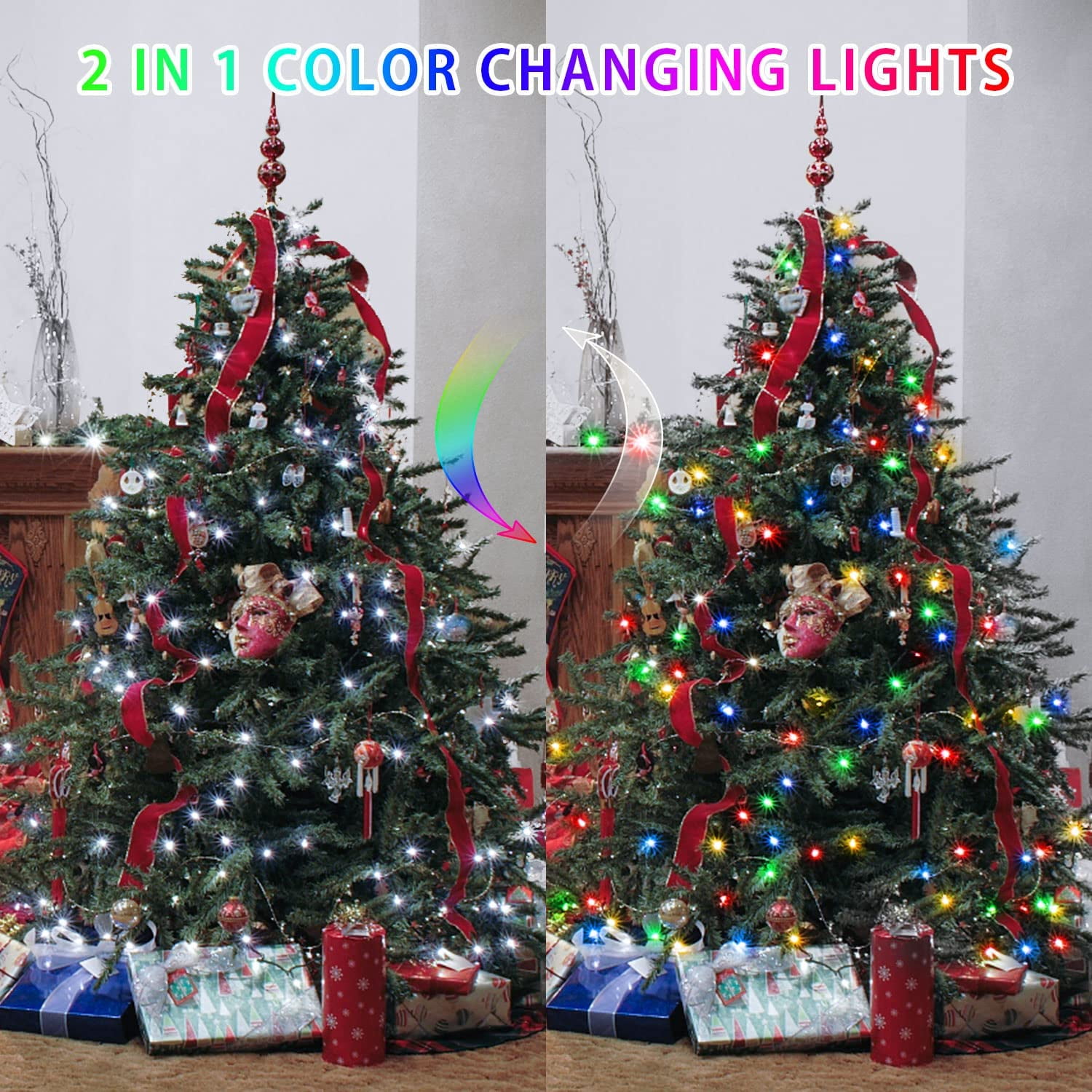 SHILIU-2 Pack Color Changing Fairy Lights Battery Operated, Total 200 ...