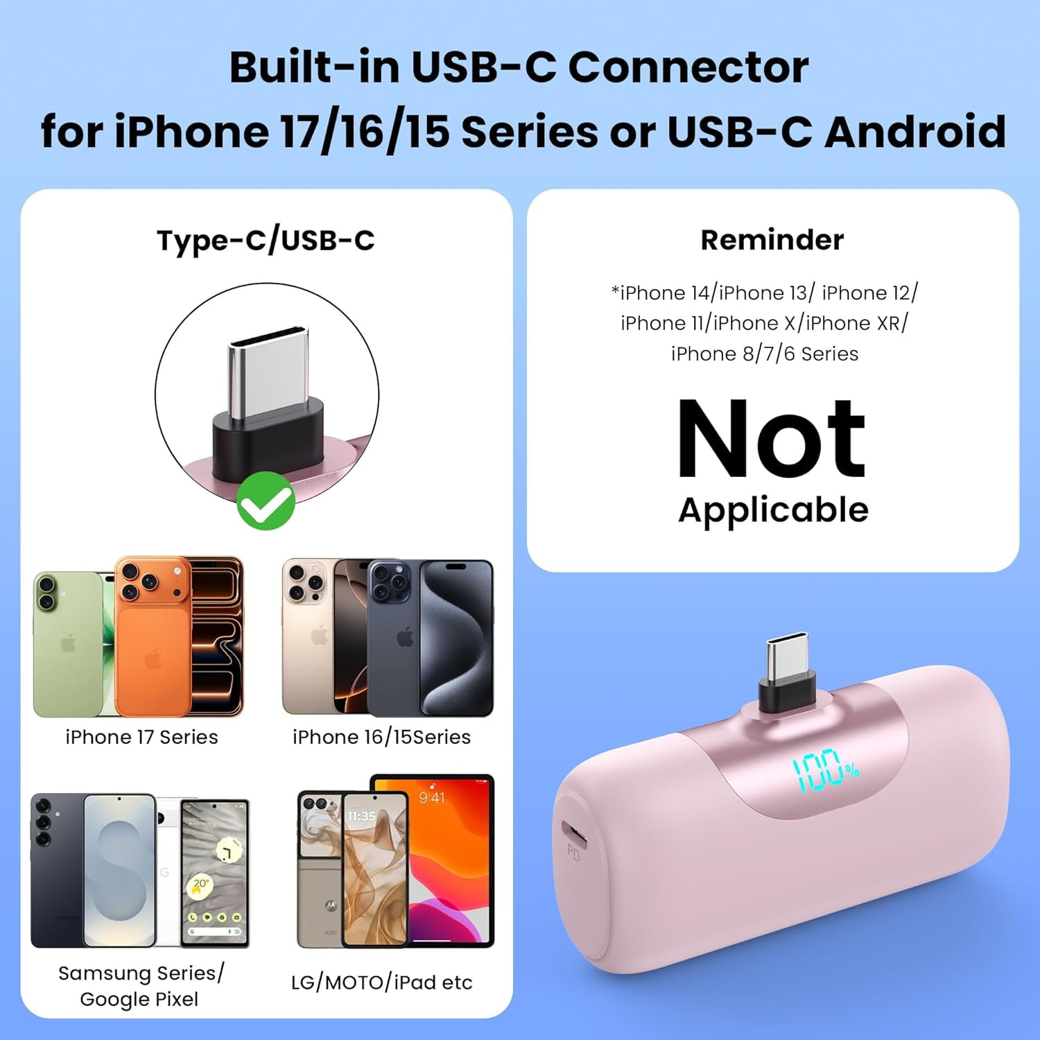 SHILIU-[2 Packs]Mini Portable Charger for iPhone 17/16,5500mAh LCD ...