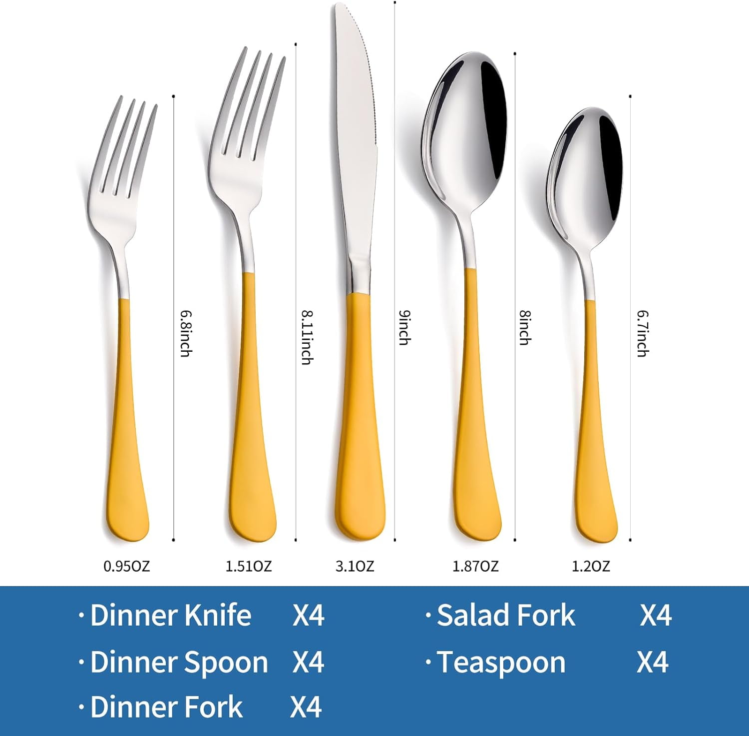 SHILIU-20-Piece yellow Silverware Set, 18/0 Stainless Steel yellow ...