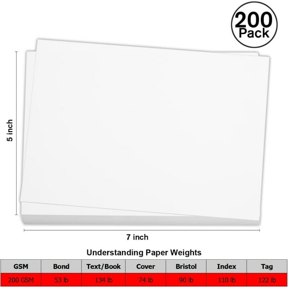 SHILIU-200 Pieces 5" x 7" White Cardstock, Heavyweight Cardstock Sheets Blank Invitation Paper ...