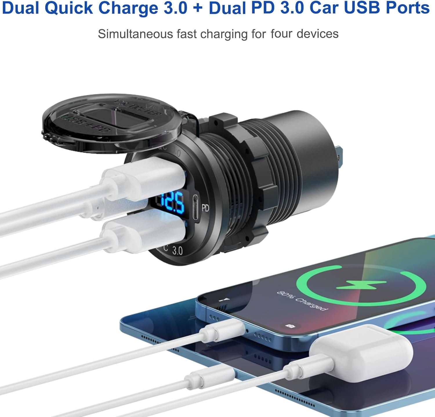 SHILIU-2025 Upgraded 4 Port 12 Volt USB Outlet Cigarette Lighter Socket ...