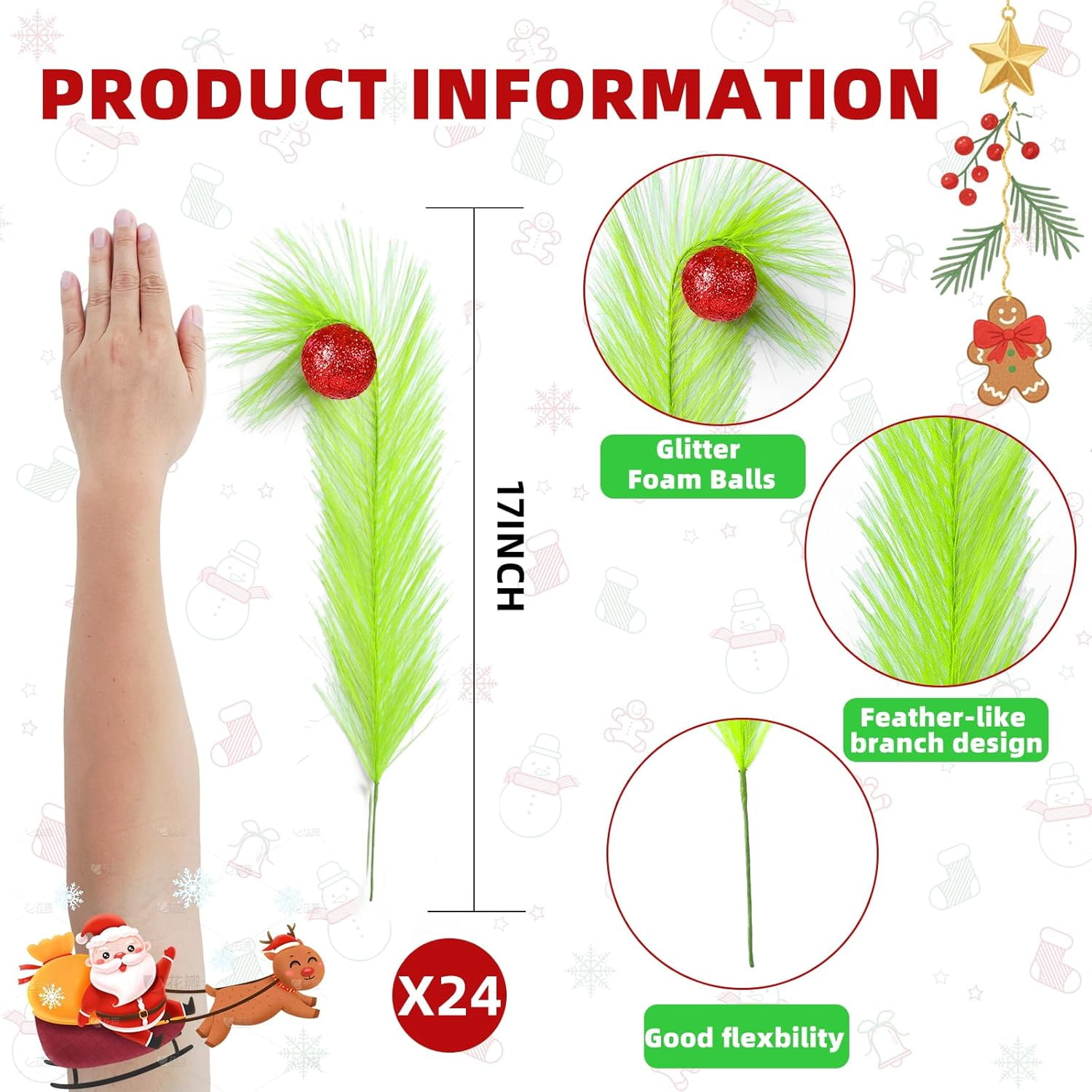 SHILIU-24 PCS 17 Inch Christmas Tree Topper, Christmas Tree Decorations ...