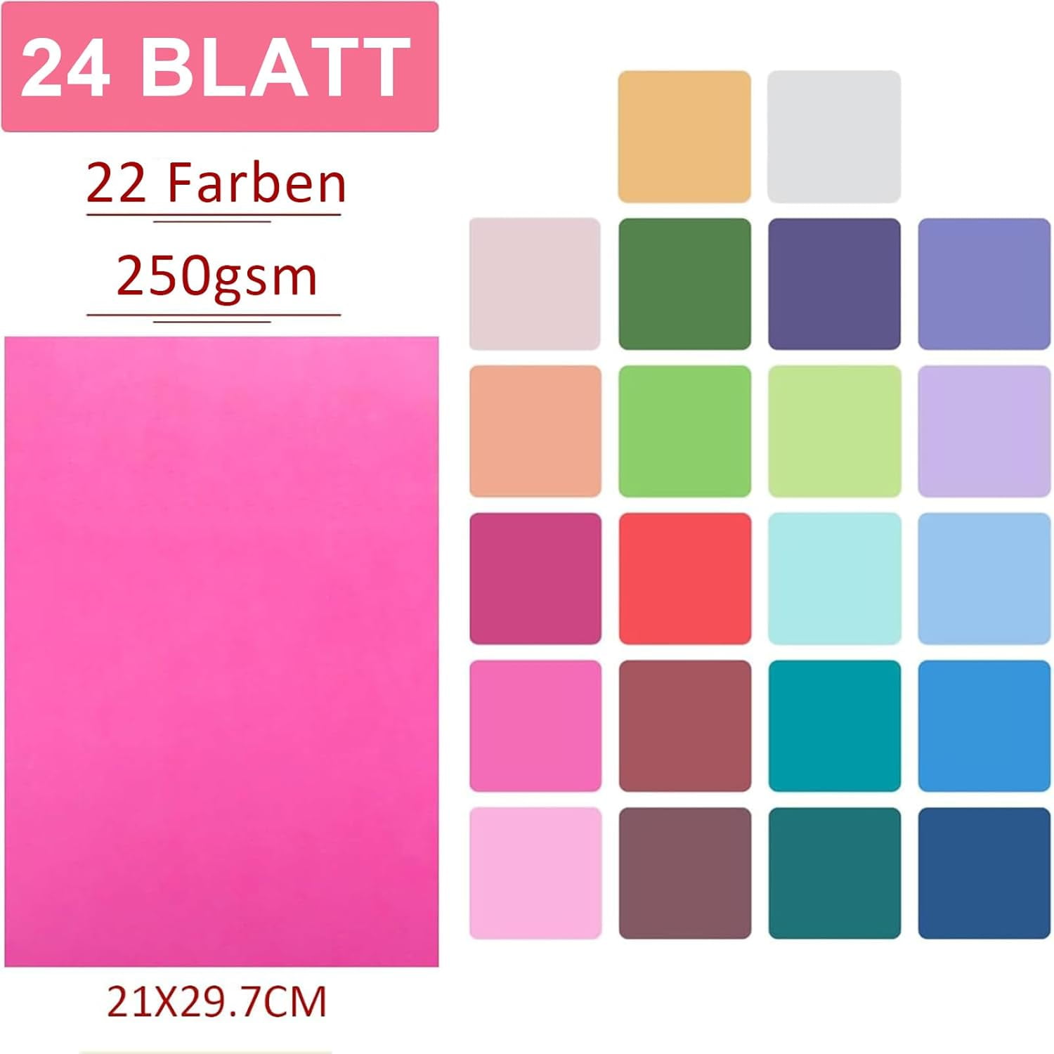 SHILIU-24 Sheets Self Adhesive Cardstock 22 Colors, A4 Printable ...