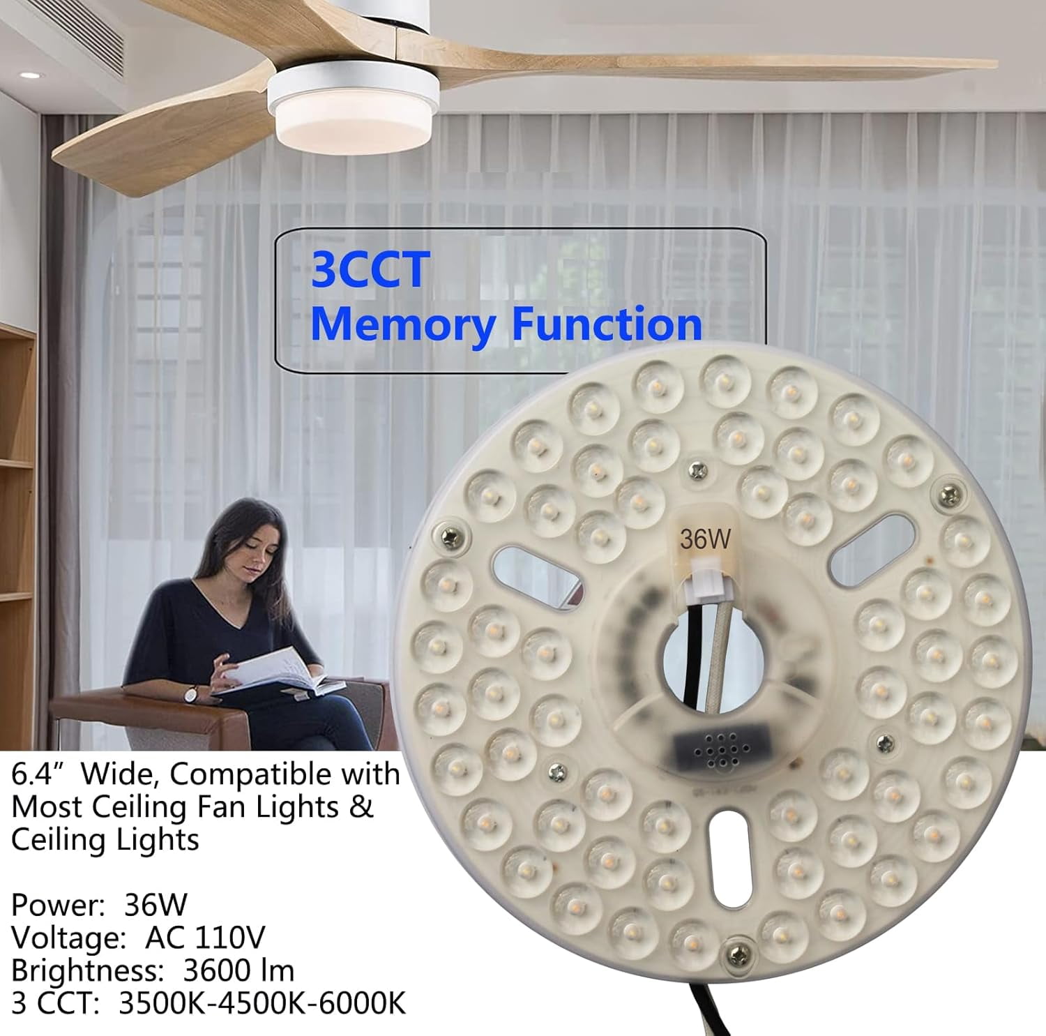 SHILIU-24W 5.3" LED Ceiling Fan Light Kit Replacement Board Panel with ...