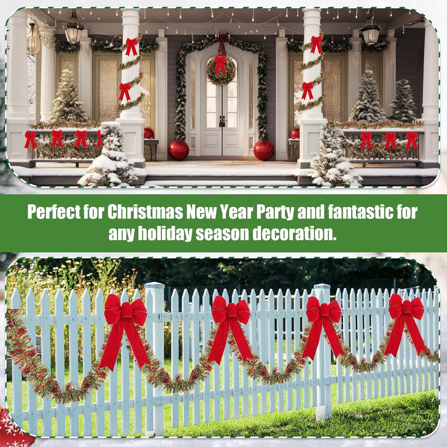 SHILIU-30 ft Christmas Tinsel Garland for Stairs Railing with 12 Pcs 12 ...